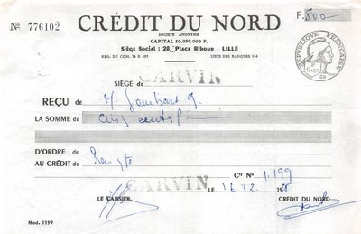 Facture 1965 CREDIT DU NORD DE LILLE - M.JOMBART A CARVIN | eBay