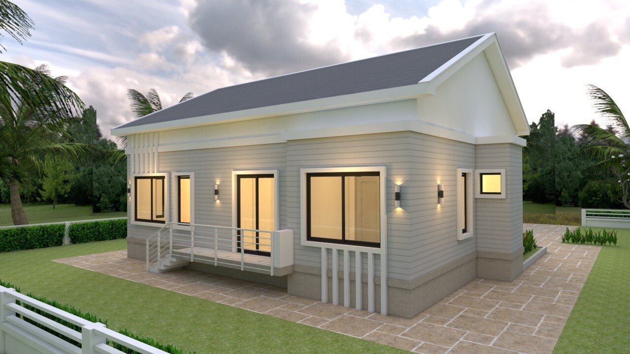 40x40 Feet House Plans 12x12 Meter 4 Bedrooms 2 Baths Gable Roof (A4 ...