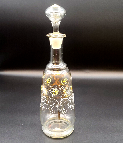Bohemian Clear Glass Hand painted Decanter with Stopper Marked with a ...