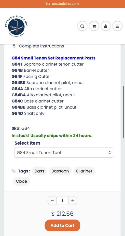 Ferree's Tools G84 Small Tenon Tool Clarinet Incomplete As-Pictured ...
