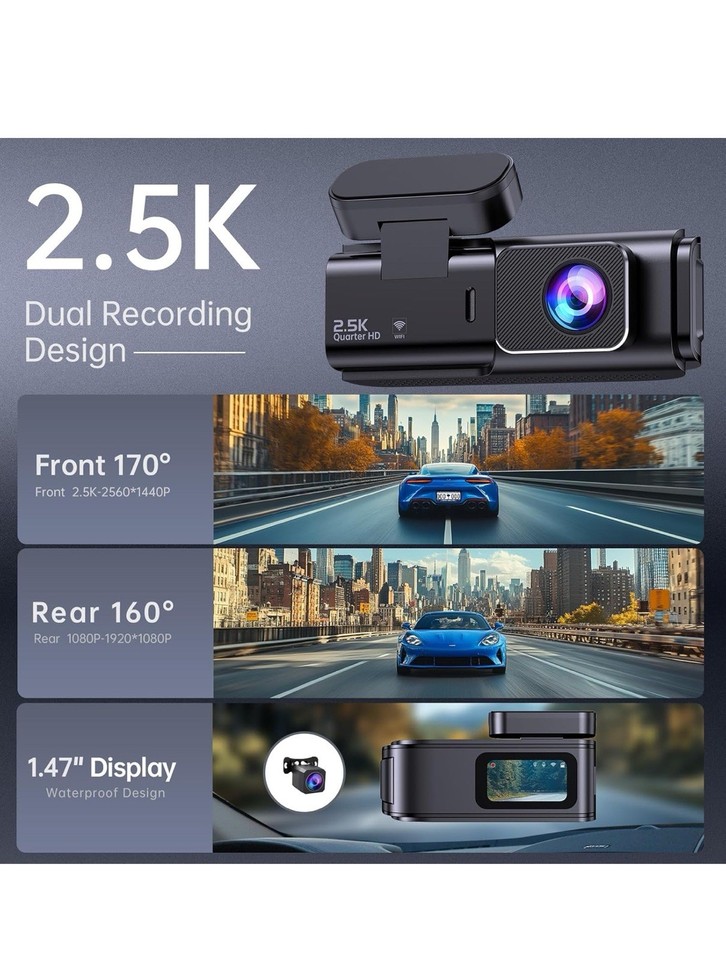 New Open Box- Dash Cam Front And Rear 2.5k+1080p Dual Dash Camera For ...