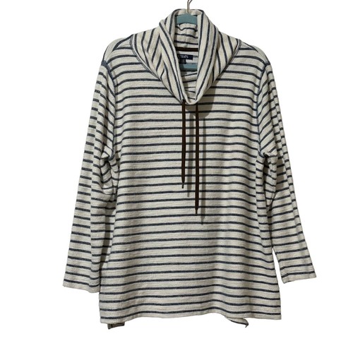 Chaps women’s size 1X blue stripe cowl drawstring neck cozy style knit ...