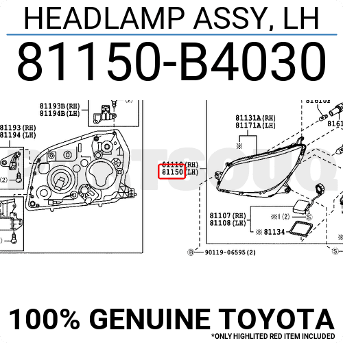 81150B4030 Genuine Toyota HEADLAMP ASSY, LH 81150-B4030 | eBay