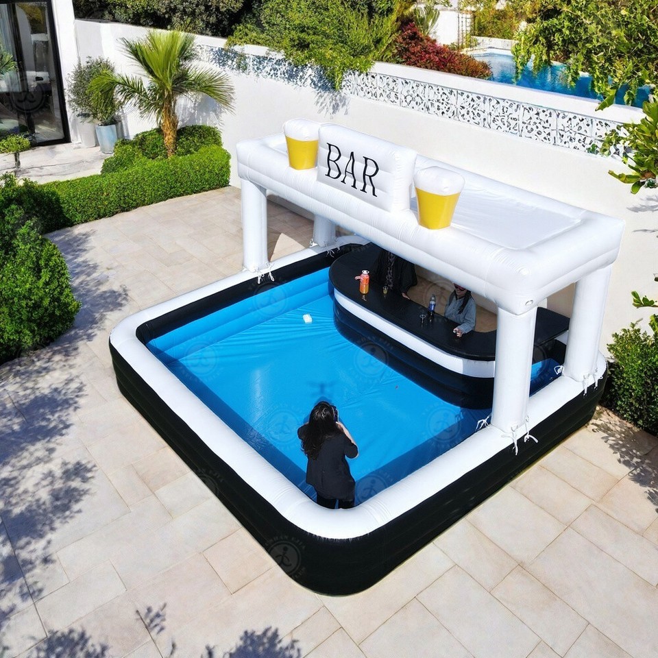 Hot 15ft Inflatable Pool Bar Water Blow Up Bar For Party Event Backyard ...