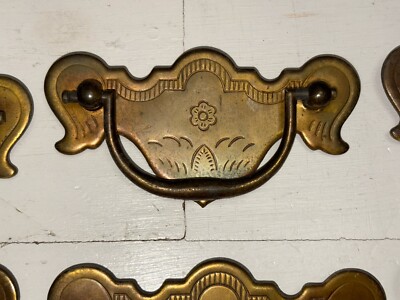 Set of 16 Antique brass engraved pull drawer cabinet Handles | eBay