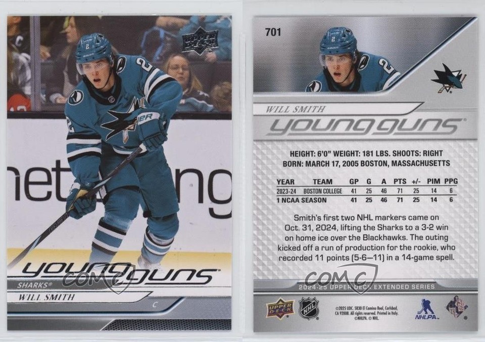 2024-25 Upper Deck Extended Series Young Guns Will Smith #701 04om | eBay