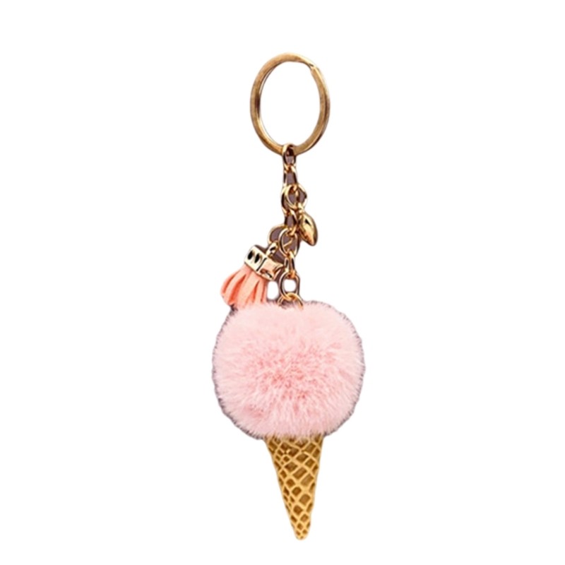 Ice Cream Keyring for Women and Men Plush Bag Charm Pompoms Pendant Key ...