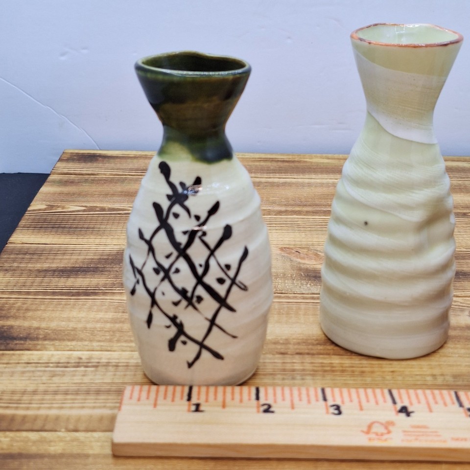 X3 Lot Japanese Asian Sake Stoneware Pottery Carafes Soy Sauce Pitchers ...