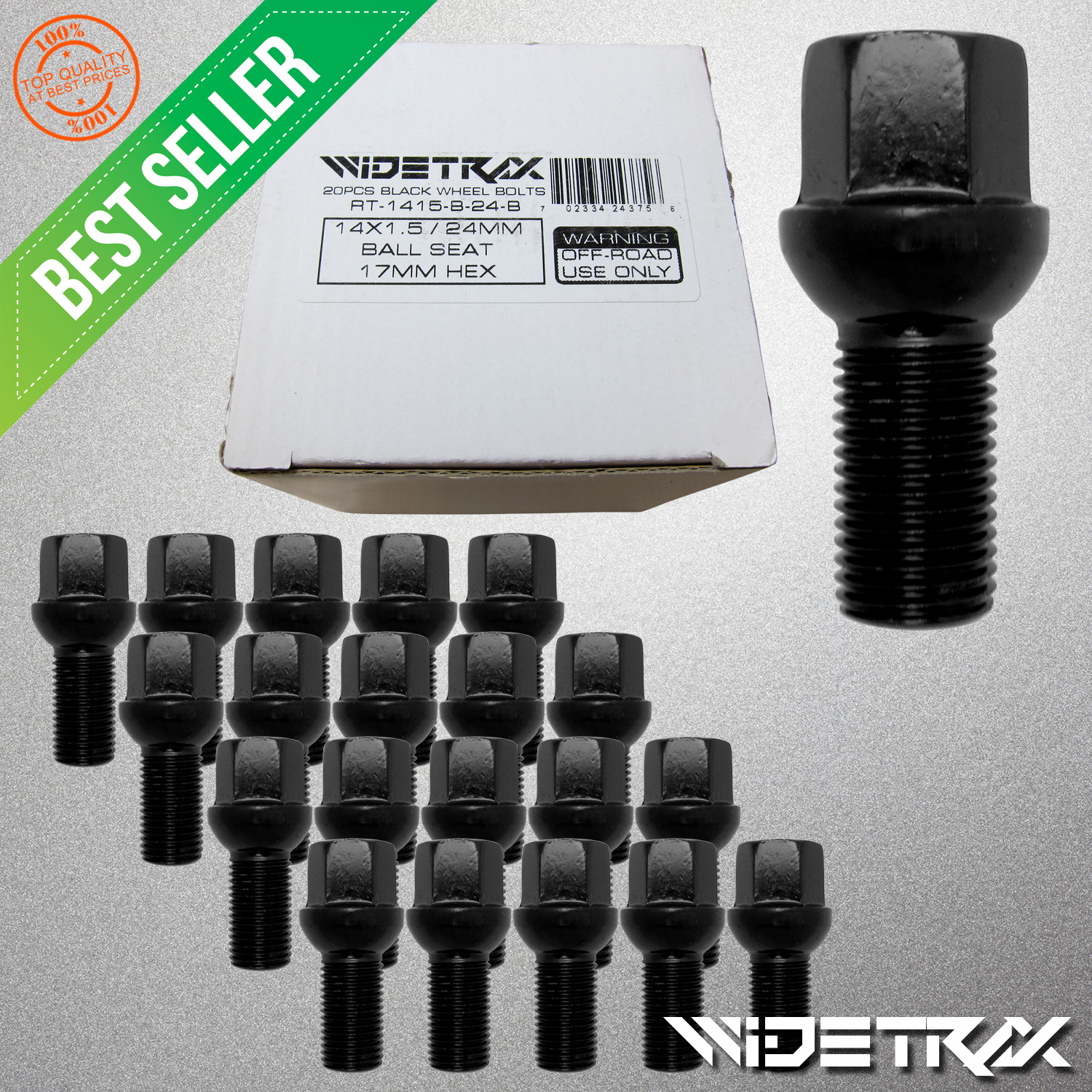 20pc 14x1.5 Black Wheel Lug Bolts 17mm Hex Ball 24mm Shank For Mercedes ...