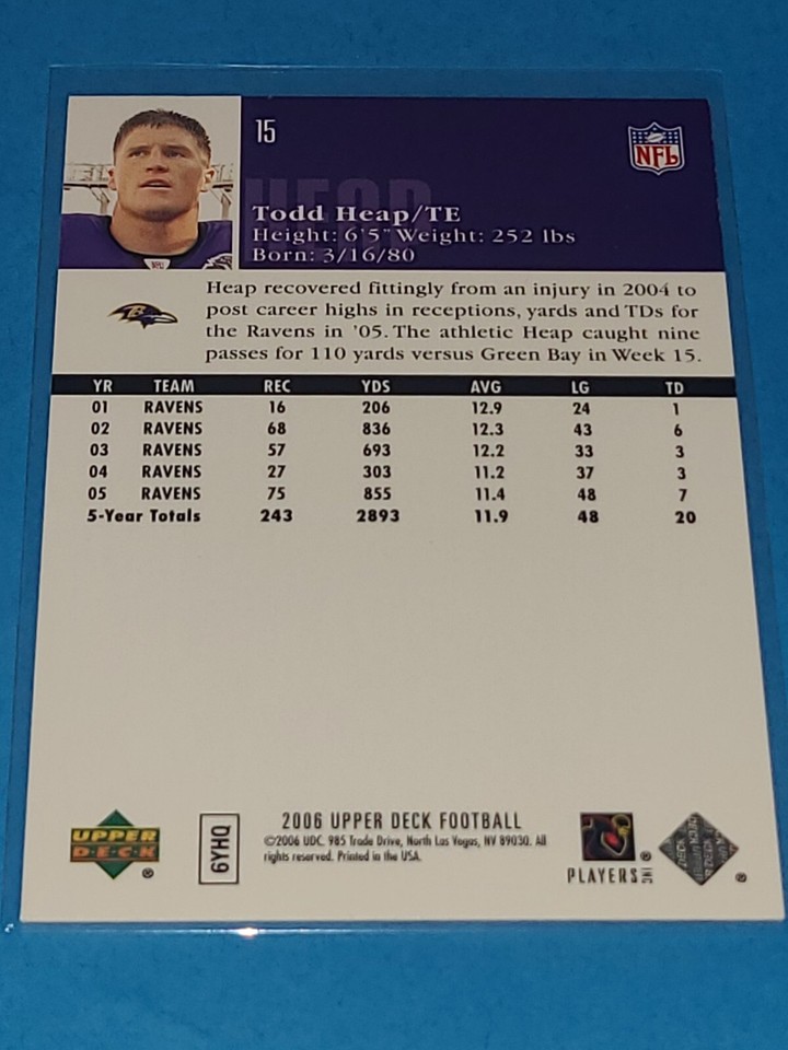 RAVENS TODD HEAP 2006 UPPER DECK #15 | eBay