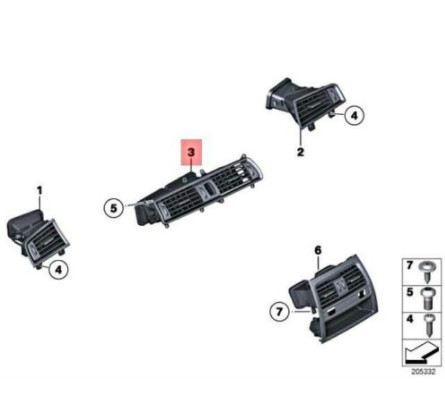 BMW 5 GT F07 CENTER CONSOLE FRESH AIR VENT GRILLE 64229142584 GENUINE ...