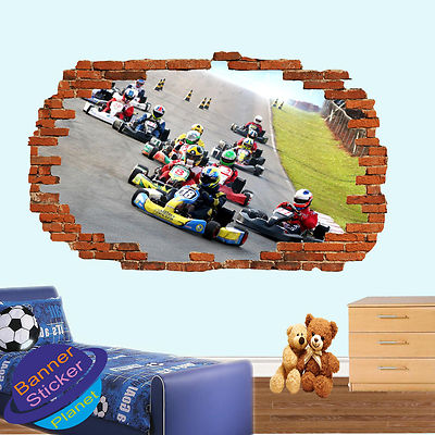 CARTING RACE COURSE ART 3D SMASHED WALL STICKER ART ROOM DECOR DECAL ...