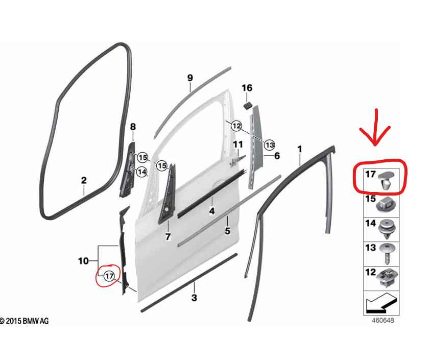 BMW Door Weatherstrip A & B Pillar Seal Clips Black Front Rear x10 ...