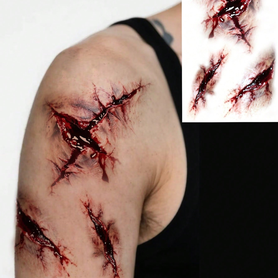 Halloween Zombie Scars Stitches Temporary Tattoos Party Wound Face Make ...
