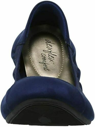 Dexflex Comfort Women's Claire Navy Blue Faux Suede Scrunch Ballet Flat ...
