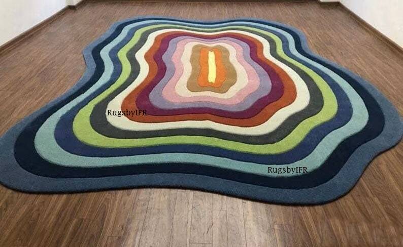 The Multi-Color Irregular Oval Shaped Area Rug, Abstract Pattern Hand ...