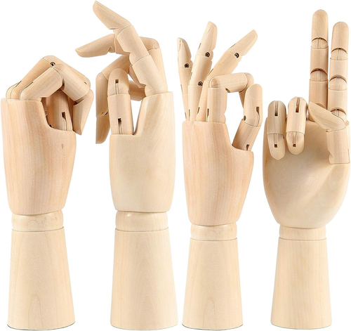 4 Pack 11.5 Inches Flexible Wooden Hand Model, Moveable Wood Mannequin ...