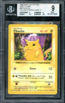 GHOST STAMP ERROR Pikachu Pokemon 1999 Base Set 1st Edition English 58/ ...