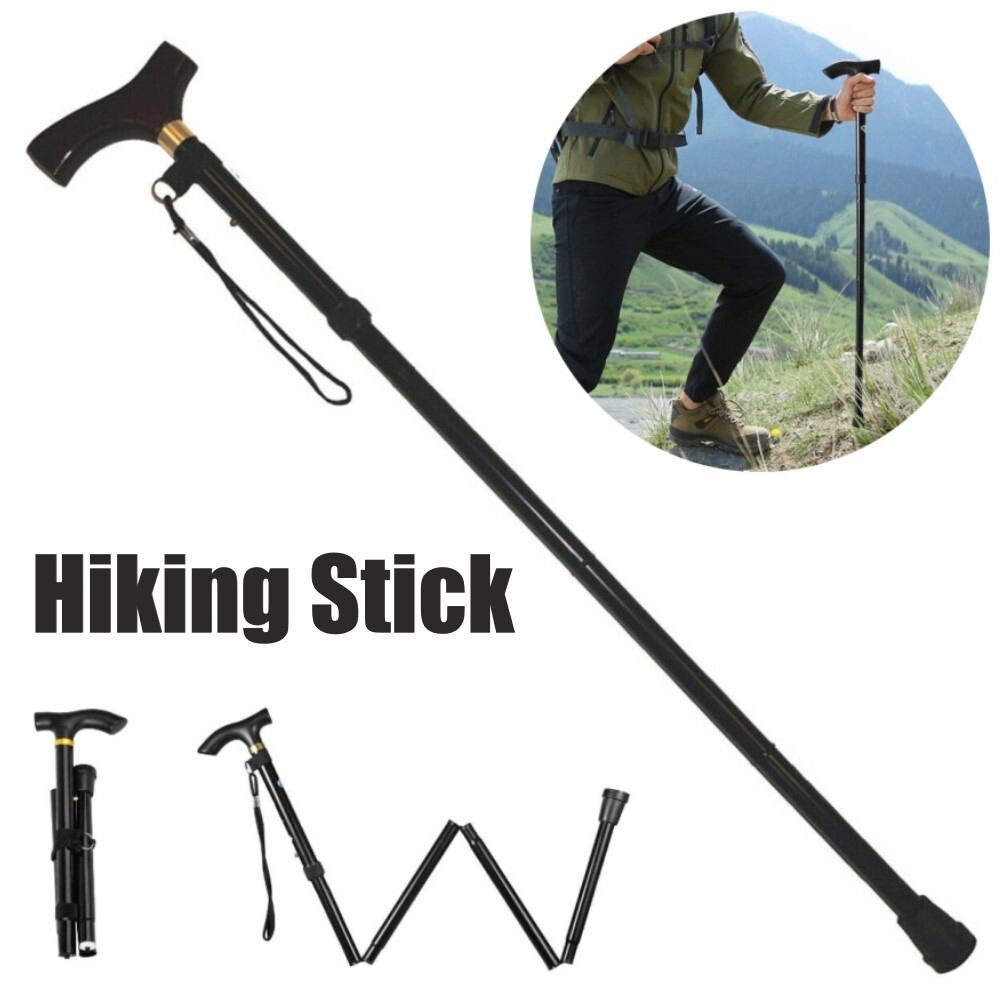 Foldable Portable Walking Hiking Stick Pole Outdoor Adjustable Height ...