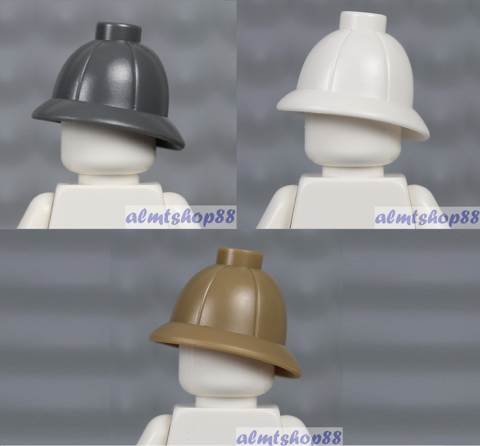 LEGO - 3x Pith Helmet White Dark Gray Tan Safari Jungle Hat Explorer ...