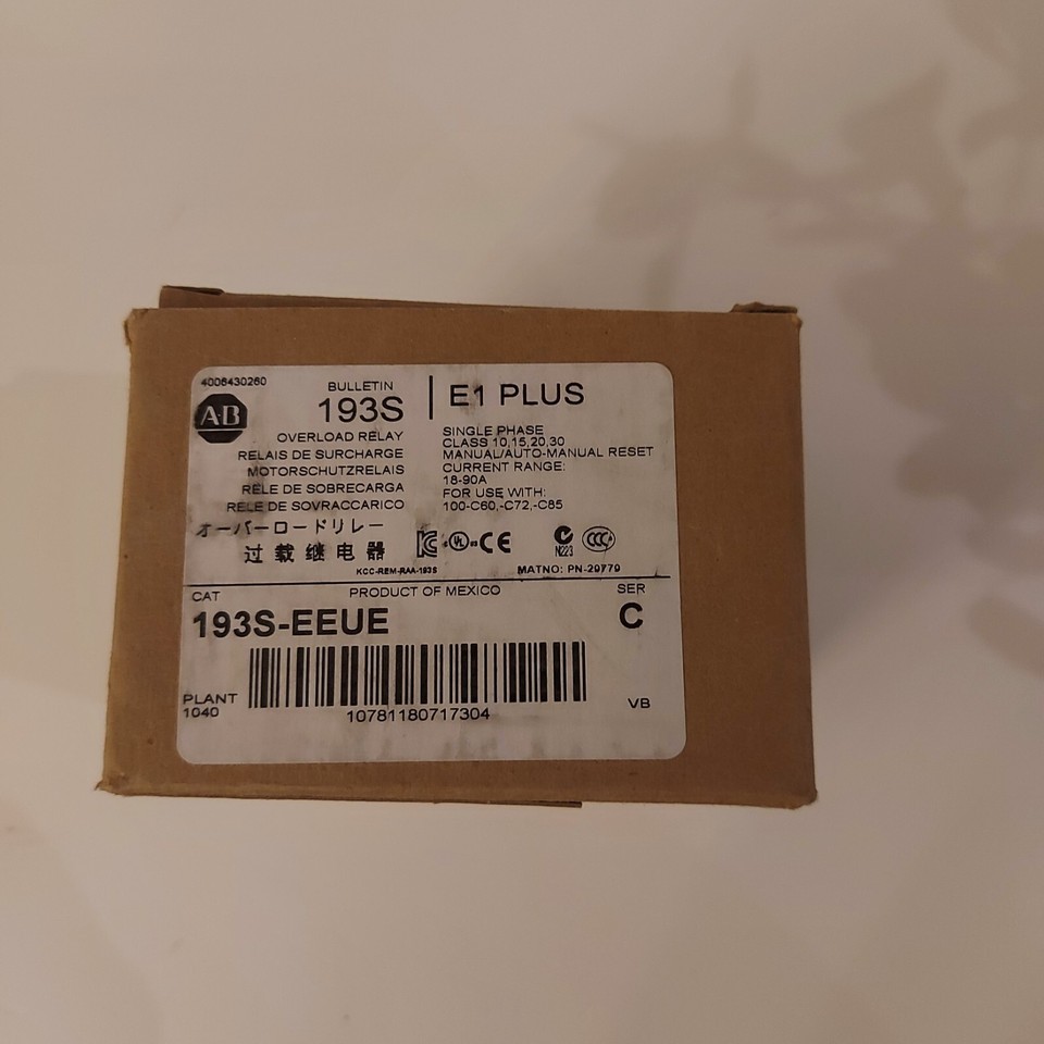 Allen Bradley, Relay, Overload, 18 - 90A, E1 Plus, 1 Phase, 193S-EEUE ...