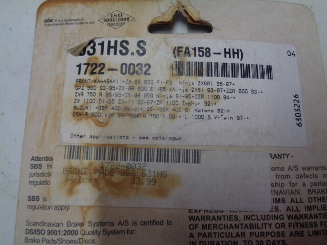 Parts unlimited Brand Sinter Brake Pad Set Front Kawasaki Suzuki 631HS ...