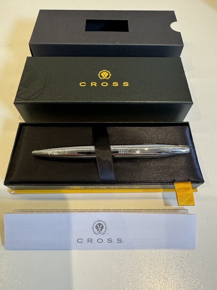 CROSS BLACK SILVER BALLPOINT BIRO PEN WITH COMPANY LOGO BNIB SEE ...