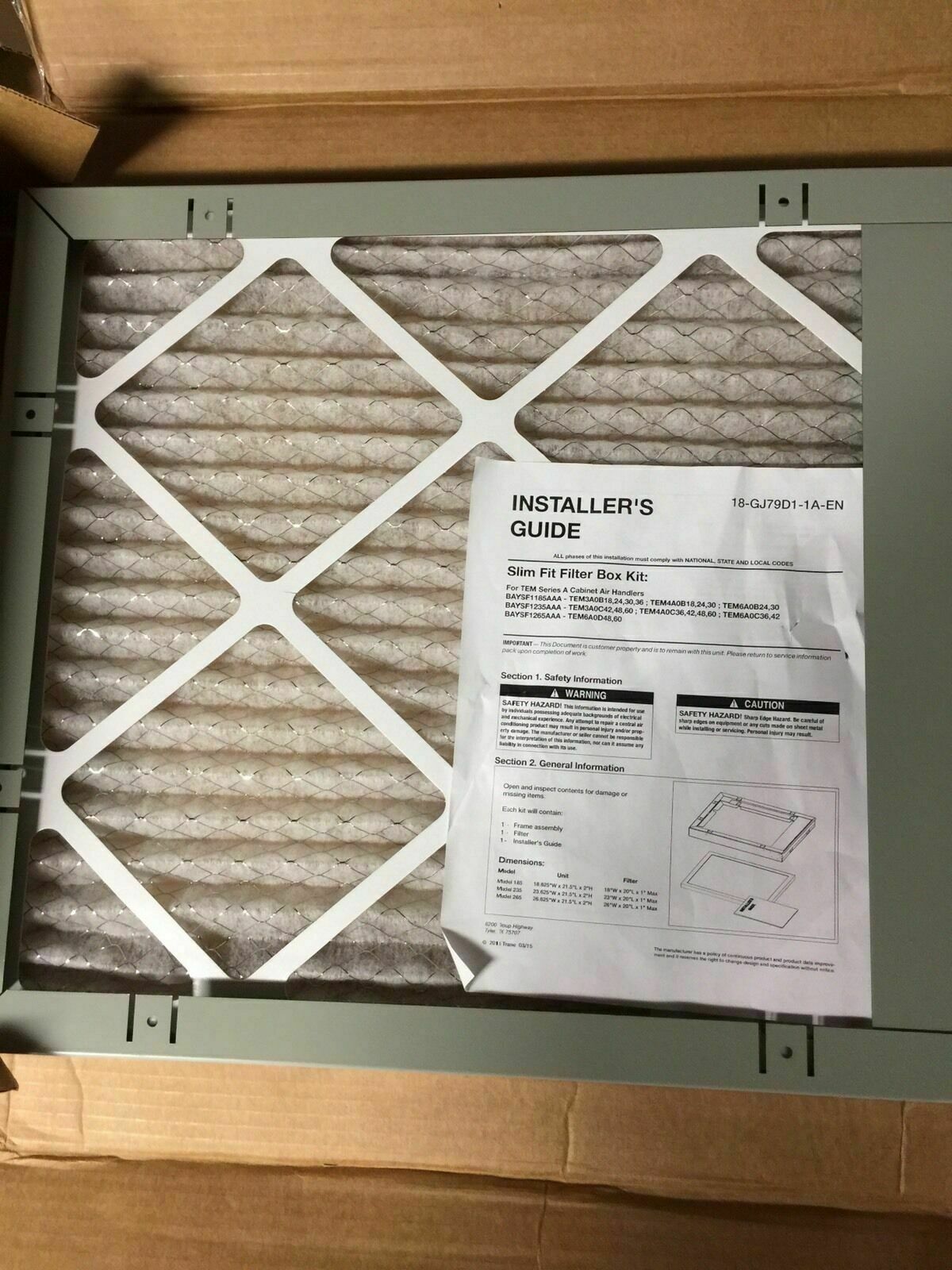 BAYSF1265BAA American Standard / Trane 26.5" Slim Fit Filter Box Kit | eBay