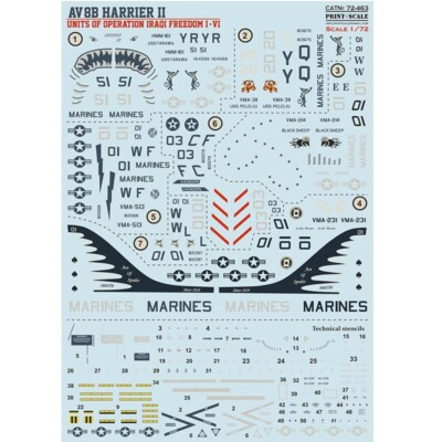 AV-8B Harrier. Units operation Iraqoi Freedom I-VI Decals Scale 1:72 PS ...