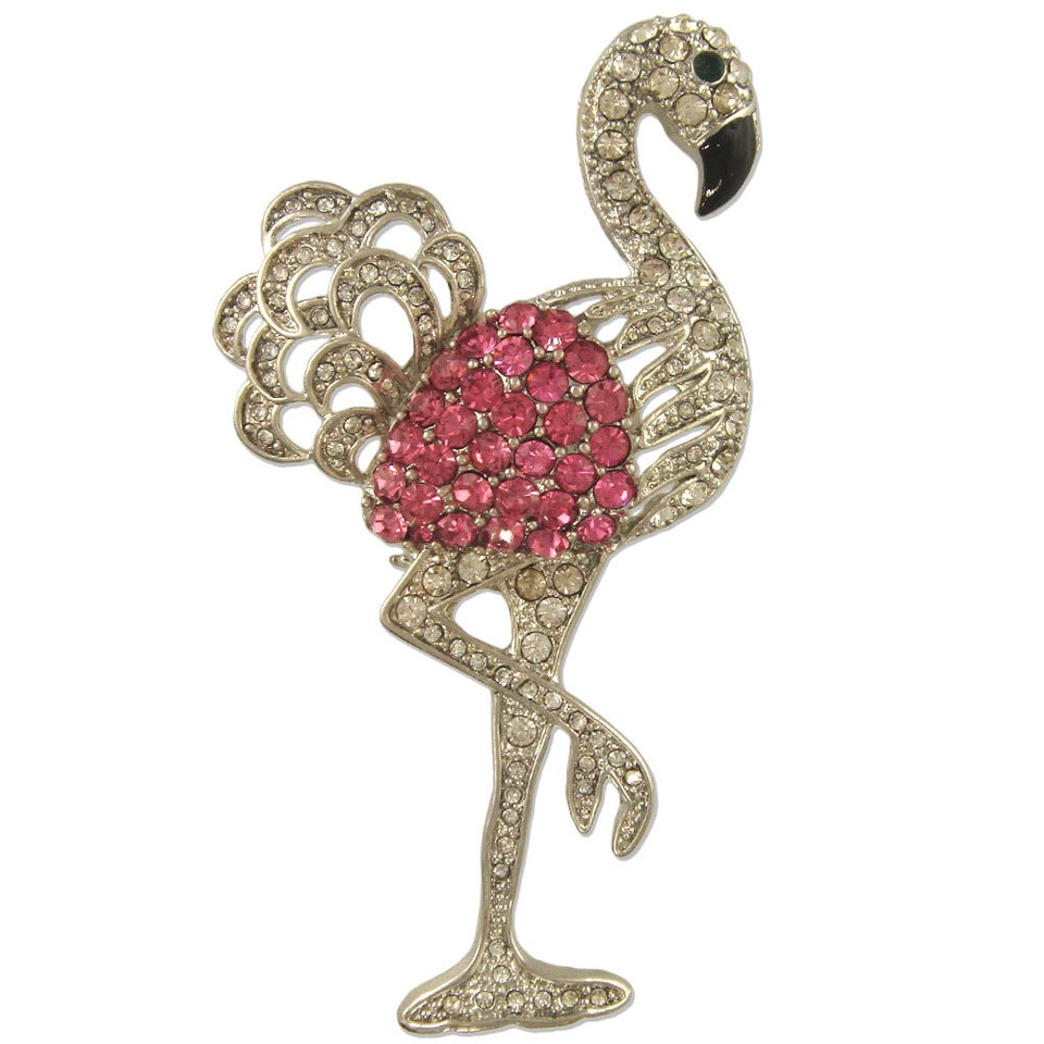 CRYSTAL RHINESTONES PINK FLAMINGO BIRD PIN BROOCH MADE WITH SWAROVSKI ...
