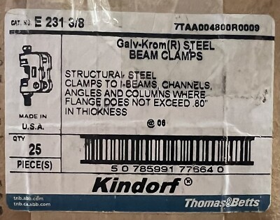 25 Pcs Kindorf E-231-3/8 Structural Beam Clamps 500 lb Load, Steel ...