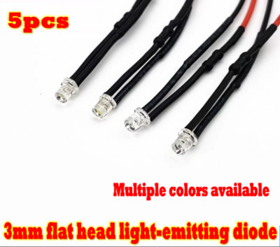 1pcs 3mm LED Bulb Pre wired Light Emitting Diode Small 20cm Wire Flat ...