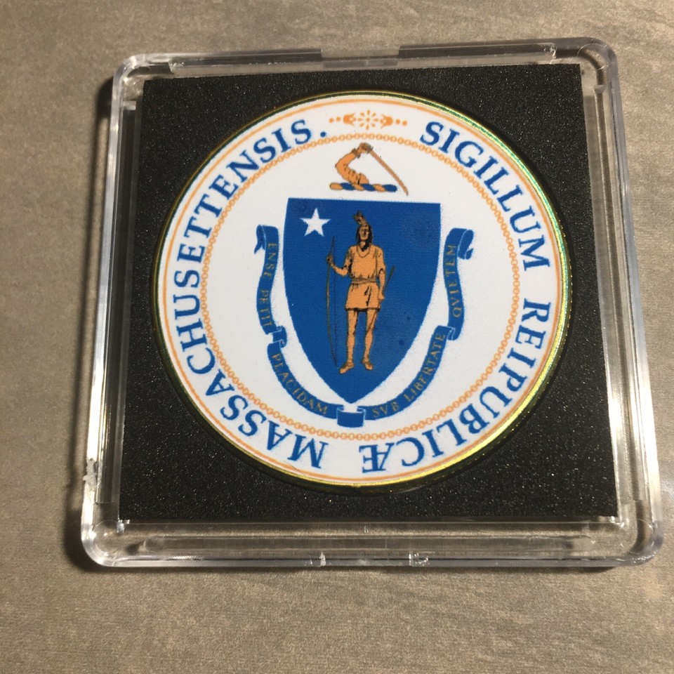 MASSACHUSETTS MA State Seal Colorized Collectible Challenge Coin WITH ...