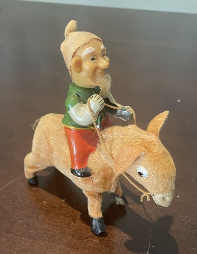 Vintage 1940's tin wind up toy of elf riding donkey | eBay