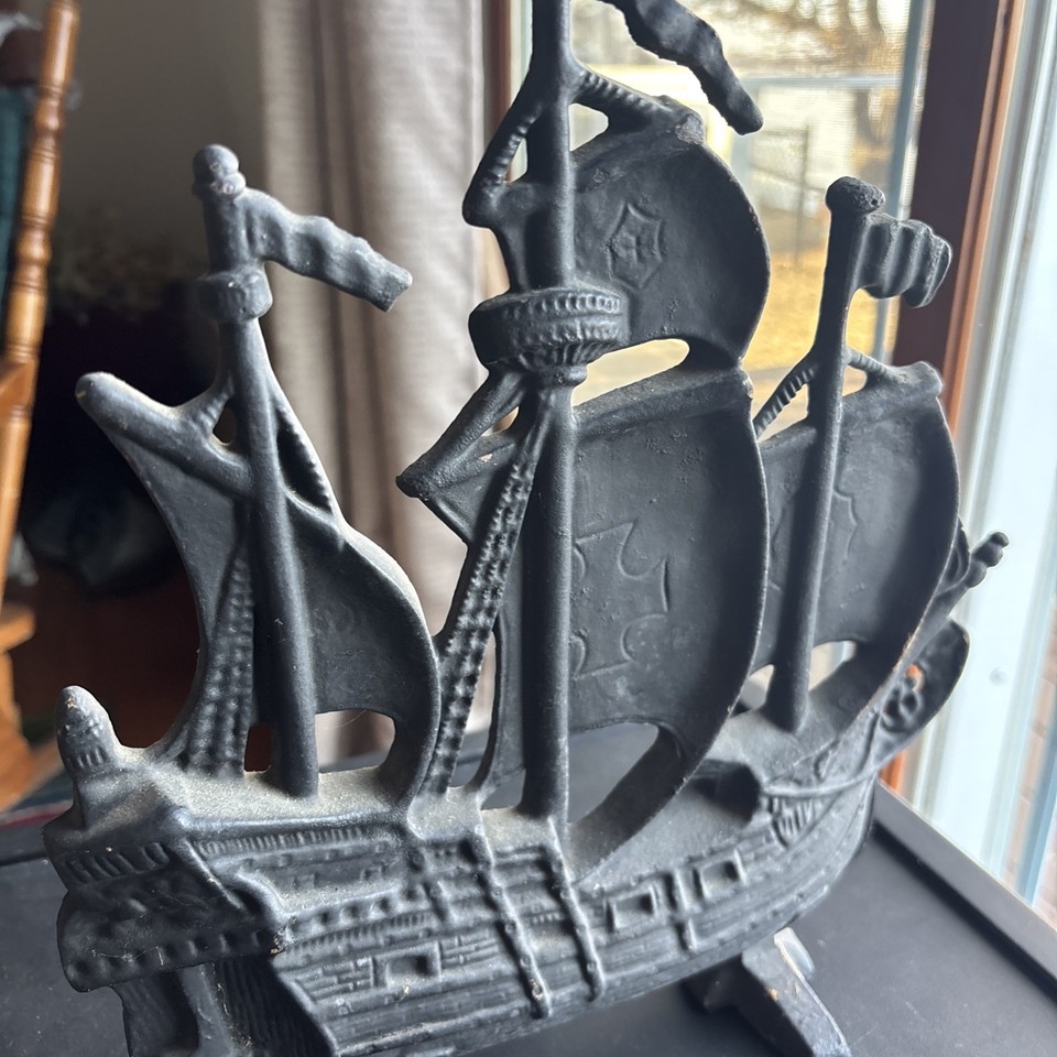 Vintage Cast Iron Pirate Ship Door Stopper Shelf Decor Spanish Galleon ...