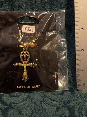 Goldtone Ornate Ankh Cross Pendant Necklace with Enamel Accents - New ...