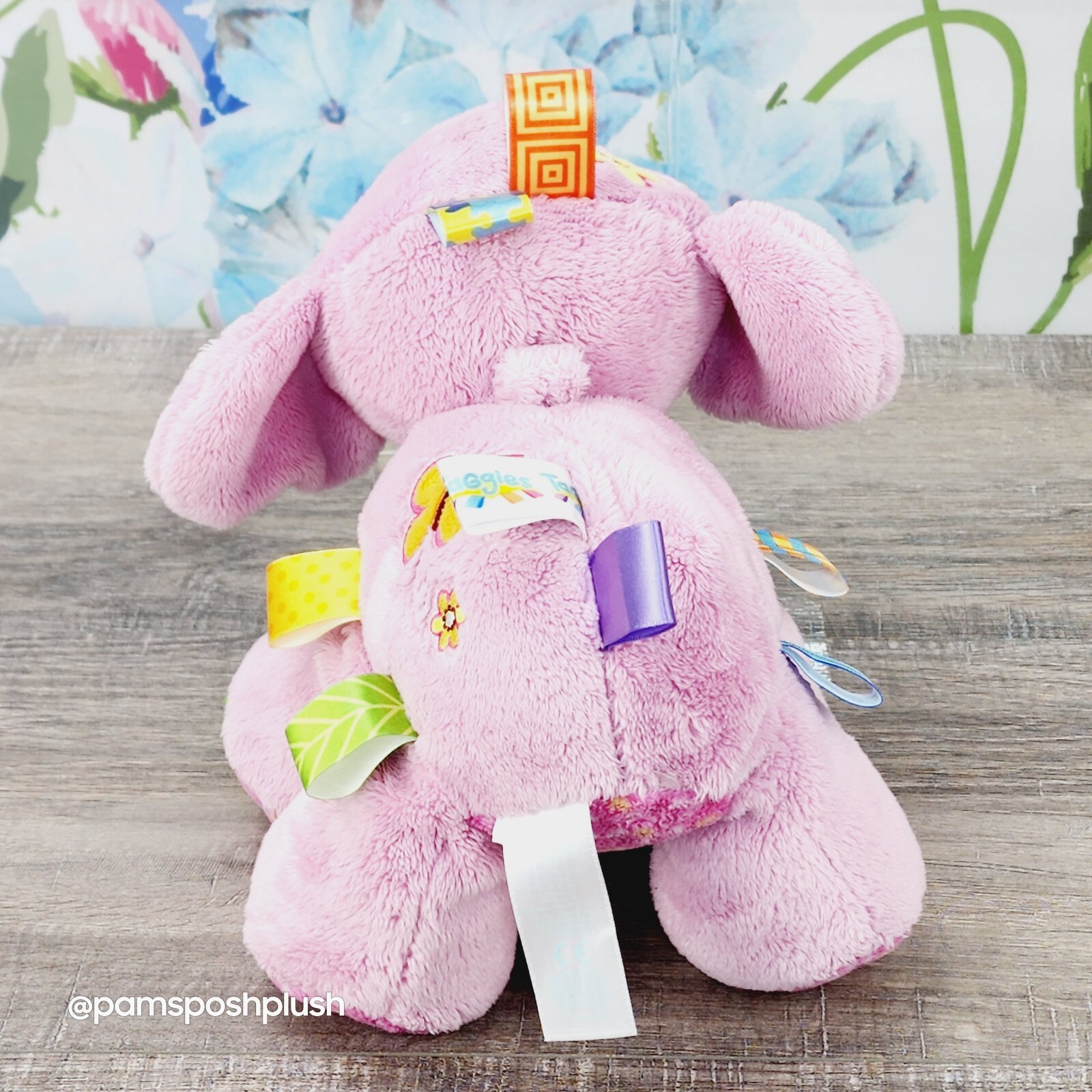Taggies Pink Elephant Plush 9" Lovey Rattle Tags Baby Butterfly Soft ...