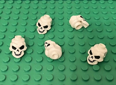 Lego 5 Skull White Skeleton Mini Figures Head Modified w/ Black Eyes ...