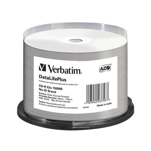 1x50 Verbatim CD-R 80 / 700MB 52x white wide thermal printable 43756 | eBay