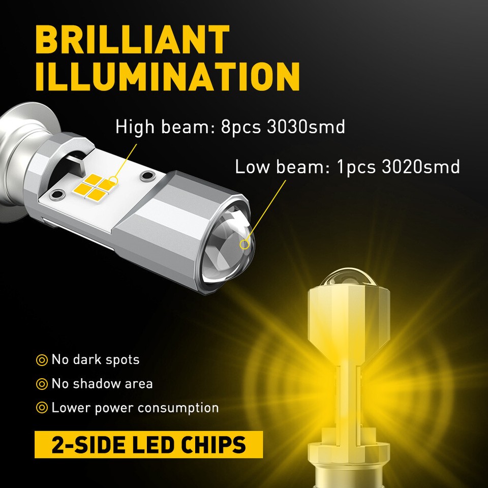 AUXITO Motorcycle White & Amber T19 LED Headlight Head lamp bulb CANBUS ...