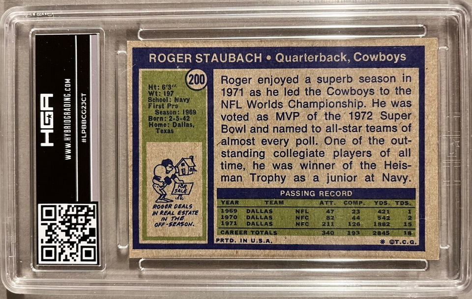 ROGER STAUBACH 1972 TOPPS FOOTBALL #200 ROOKIE CARD HGA 7.5 | eBay