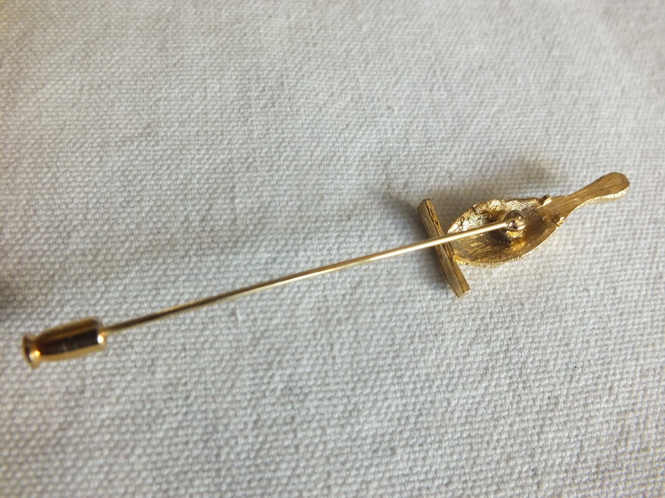 Beautiful Brooch Stick Pin Gold Tone Textured Bowling Pin Shape 3 3/8 ...