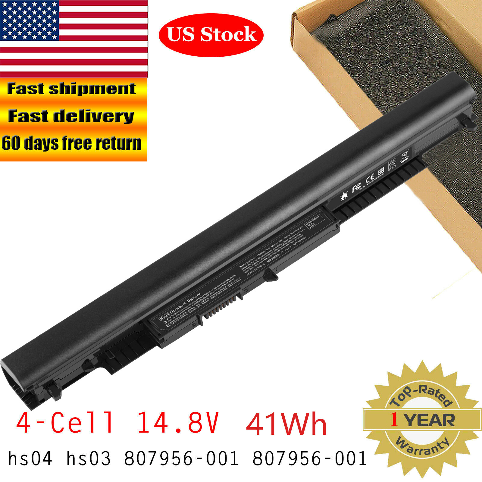 For HP 4-CELL BATTERY HS03 HS04 HSTNN-LB6V 807957-001 807956-001 ...