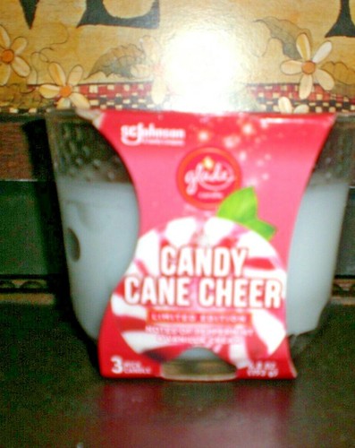 1 GLADE CANDY CANE CHEER THREE WICK CANDLE PEPPERMINT VANILLA CREAM ...