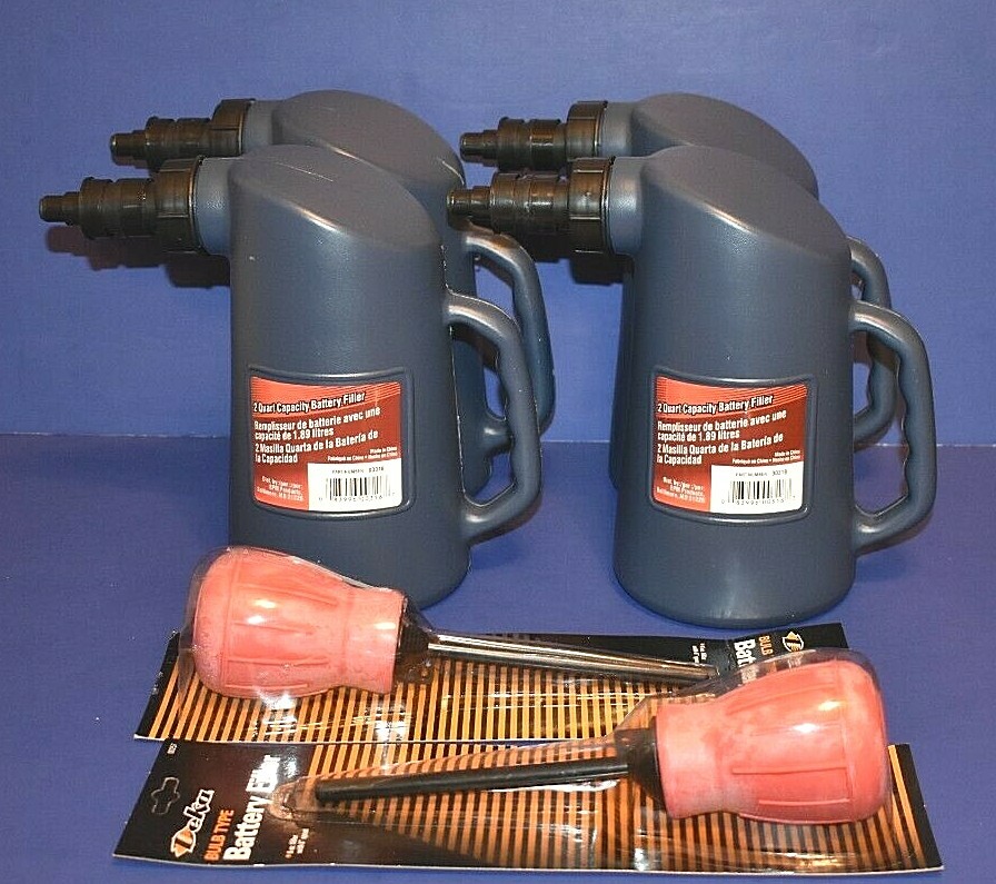 4 Battery Filler Bottle Automatic Shut Off 2 filler Bulb Golf Cart RV ...