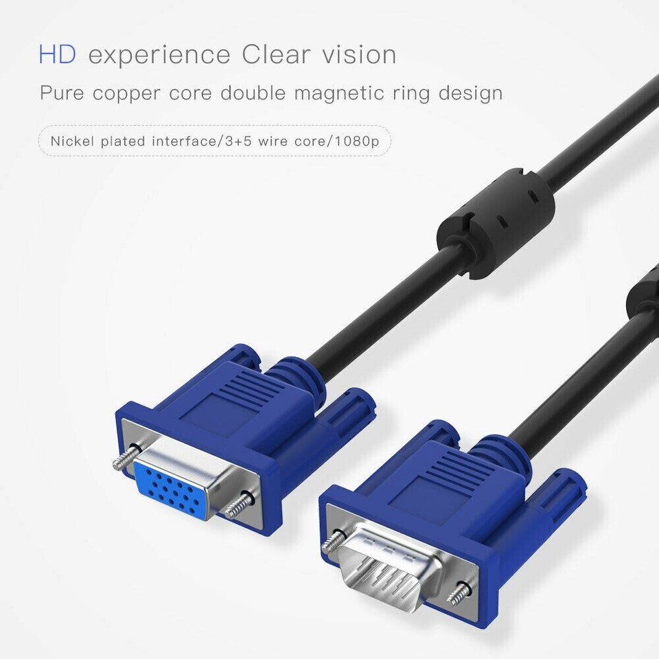 3m VGA Cable SVGA 15 Pin PC Computer Monitor LCD Extension Male to Male ...