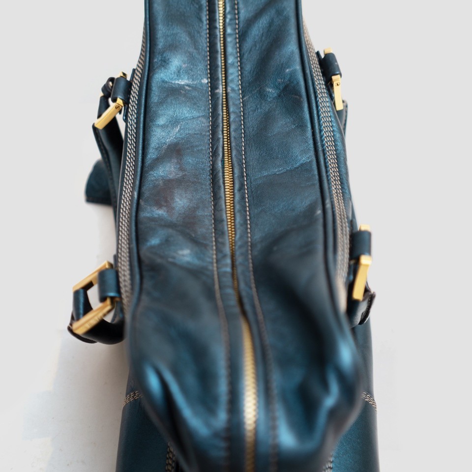 Loewe Amazona 36 Leather Metallic Teal Bag RARE Archive Duffle Boston ...