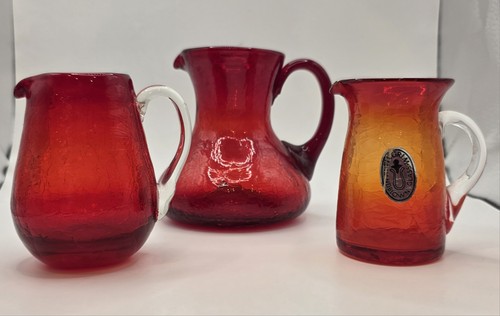 Vintage Red & Amberina Crackle Glass Pitchers Pilgrim Glass | eBay