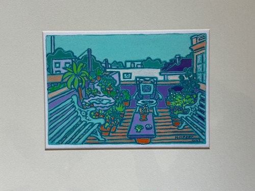 STEVE KRIEGER ACRYLIC PAINTING SANTA FE ARTIST 1980'S MATTED 14" X 11 ...