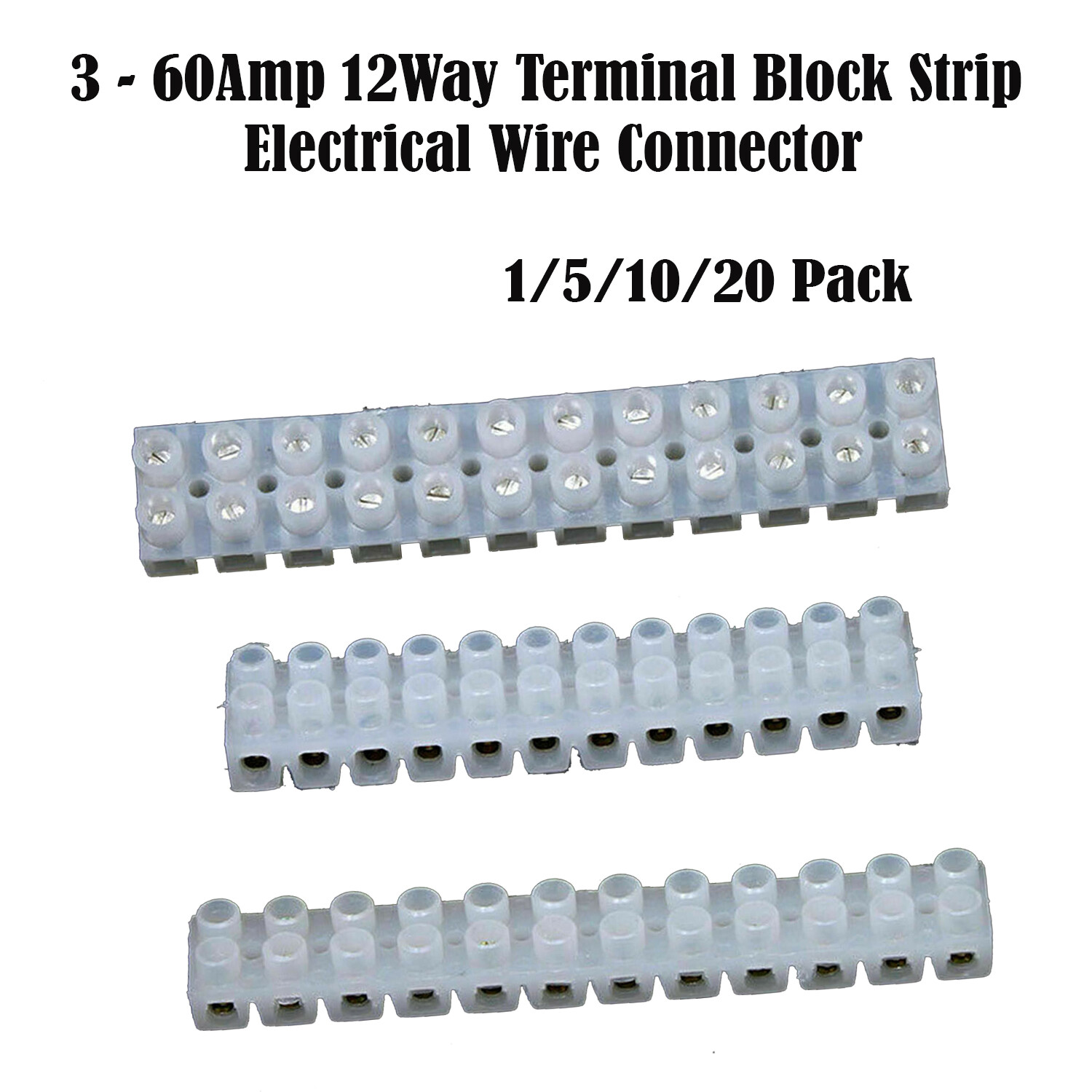 12 Way Connector Strip 3 - 60 Amp Electrical Choc Block Terminal Wire ...